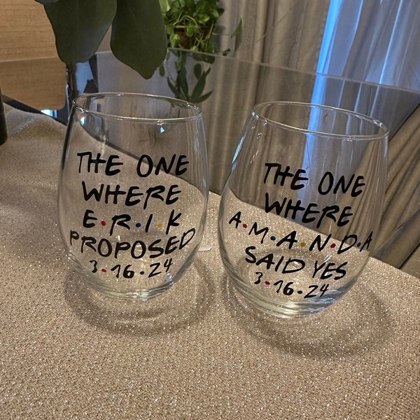 Personalized Engagement Wine Glasses, Engagement Gift for Couple ...