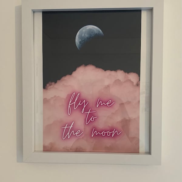Fly Me to the Moon Neon Wall Art Print, Customised Neon Prints, Neon ...