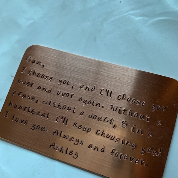 Copper Anniversary - Custom Copper Wallet Insert - Customized Metal ...
