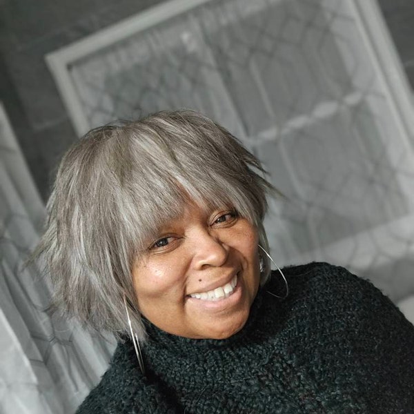 Short Spiky Grey Bob Wig, Silver Choppy Layered Bob, Silver Layered Bob ...