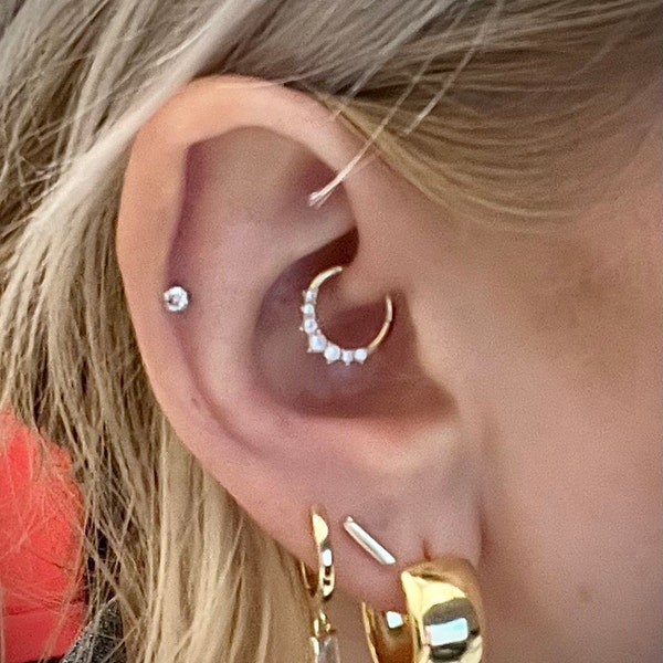 16G Solid White Gold Daith Ring CZ 8mm/10mm | Dainty 14k Gold Daith ...