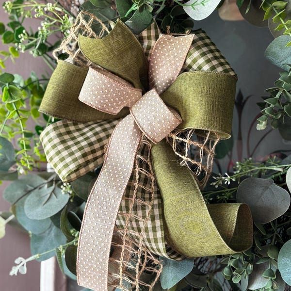 Farmhouse Bow, Sage Bow, Bow for Lantern, Bow for Wreath, Spring Bow ...
