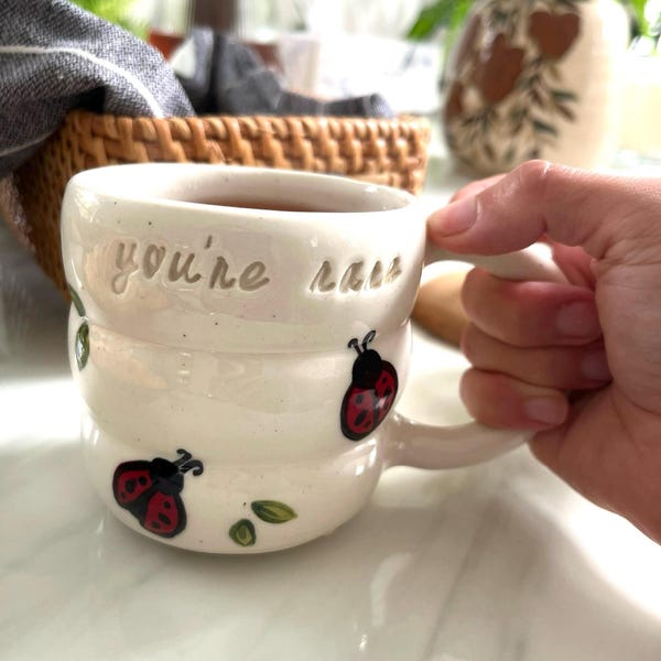 Personalised Bow Mug, Write Whatever You Want! Handmade Custom Ceramic ...