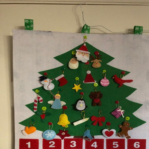 Christmas Tree Fabric Advent Calendar Felt Wall Mat With 24 Ornaments ...