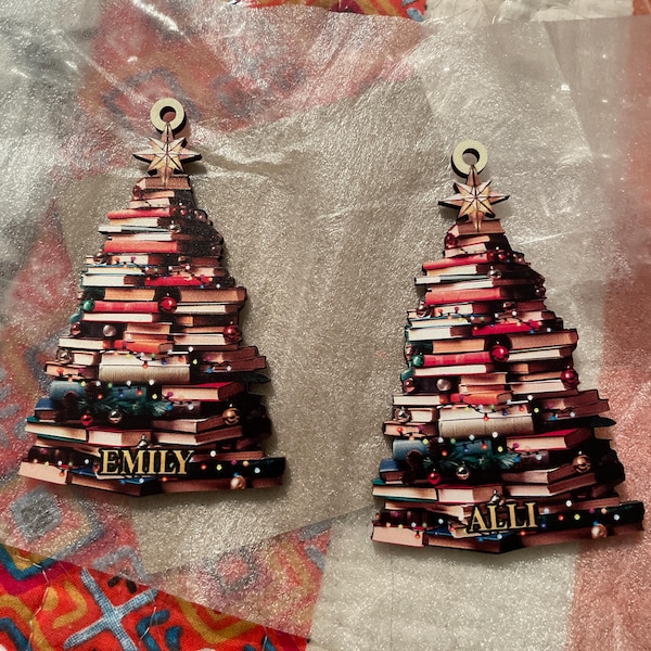 Personalized Christmas Book Tree Name Ornament, Custom Bookish Ornament ...