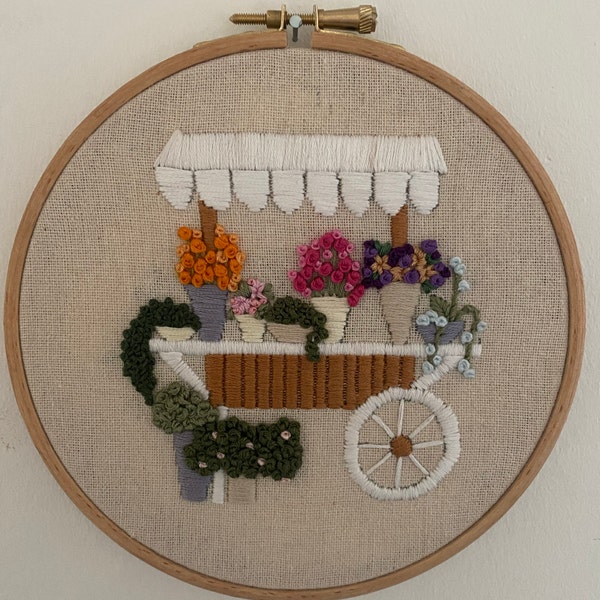 PDF Pattern - 7" Flower Cart - Step by Step Beginner Embroidery Pattern ...