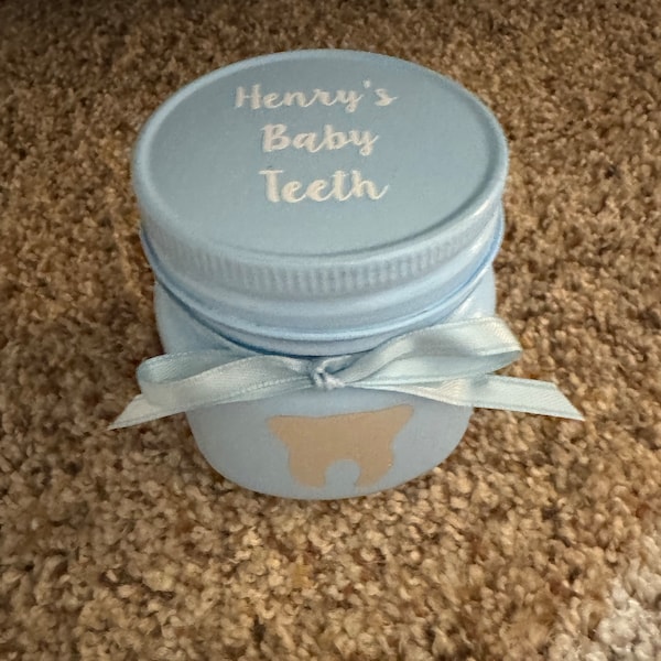 Baby Tooth Keepsake Painted Mason Jar , Baby Tooth Jar, Tooth Fairy Jar ...