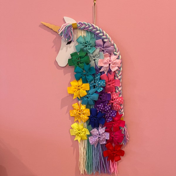 Unicorn Hair Clip Hanger, Boho Hair Accessories Organizer, Macrame Bow ...