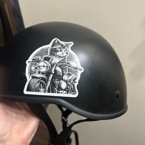 Motorcycle Helmet Sticker Cat on Motorcycle Sticker Gift for Cat Lovers ...