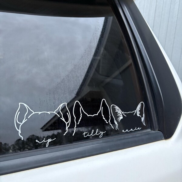 Custom Dog Ear Car Decal, Personalized Pet Outline Sticker With Name ...