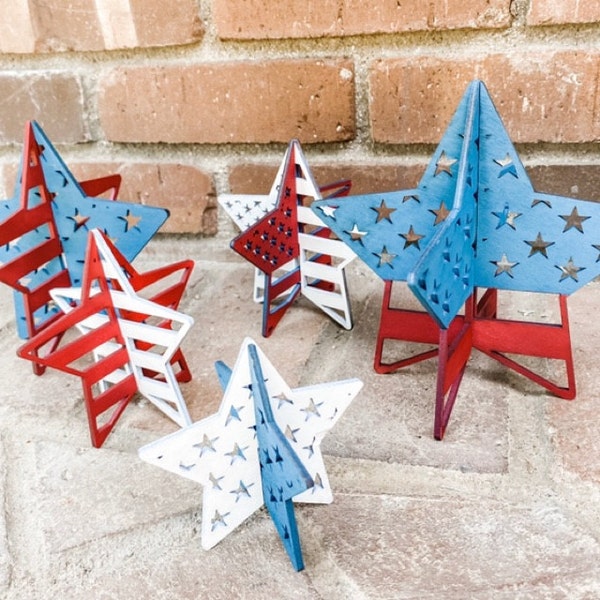 1/8" 3D Standing Stars -set of 5 Patriotic Stars and Stripes for Mantle ...