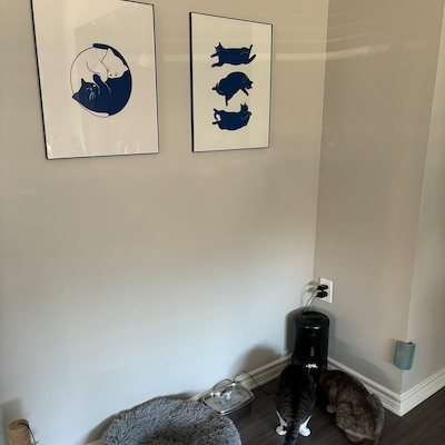 Morning Cat Stretch Print, Line Art Print, Cat Wall Art, Cat Lover Art ...