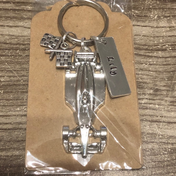Personalised Racing Car Keyring, Racing Gifts, Car Charm Keychain, Name ...
