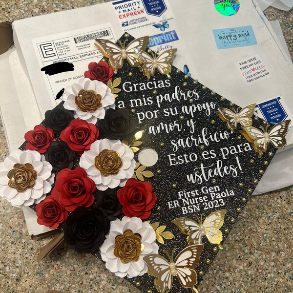 Flower Graduation Topper, Black and Red Flowers Graduation, Custom ...