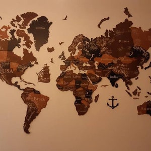 Large World Map Wall Hangings, Wood World Map With Borders, Countries ...