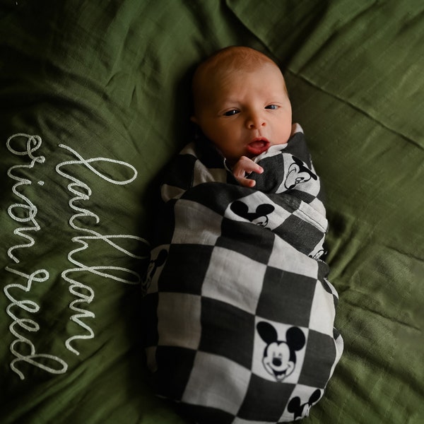 RUSH Personalized Hand Lettered Embroidered Baby Swaddle Receiving ...