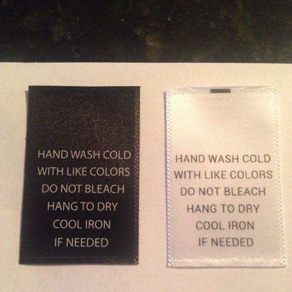 Printed Satin Care Labels- Hand Wash Cold With Like Colors - 1" (W) X 1 ...