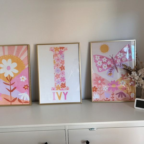 Pip+phee Butterfly Daisy Fields Name Set (bright) - Girls Room - Boho ...
