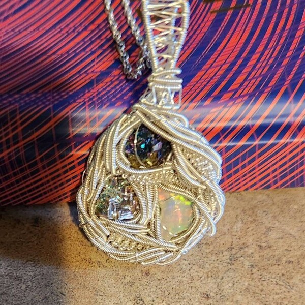 Larimar, Ruby, and Sunstone Beaded Necklace, Larimar Necklace, Larimar ...