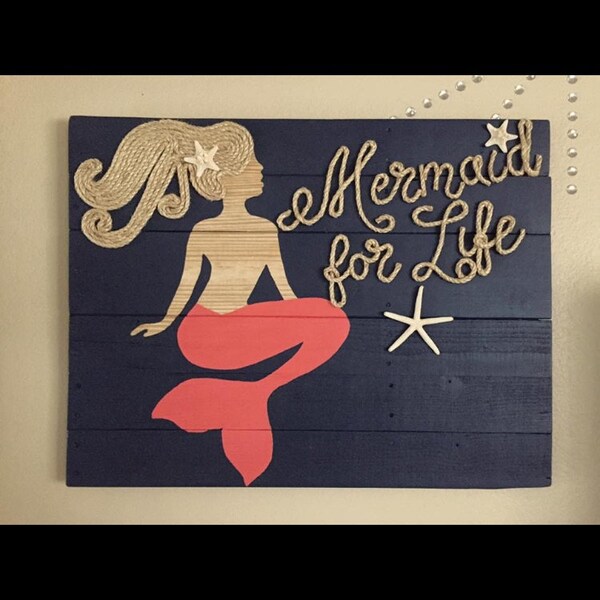 Handmade Mermaid Tail With Rope Beach Pallet Art, Mermaid Art, Mermaid ...
