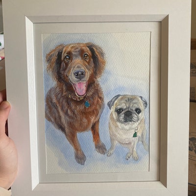 Original Hand Portrait Custom Two Dogs Portrait Double Pet Portrait ...