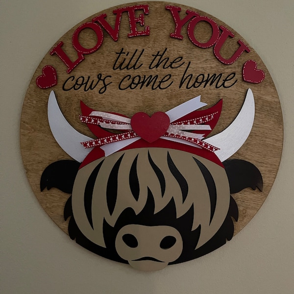 Highland Cow Valentine Door Hanger SVG - Highland Cow Svg - Valentine ...