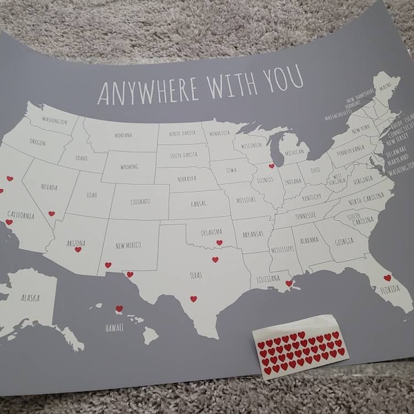 United States Map | Romantic Gift for Him | Unframed Couples Travel Map ...