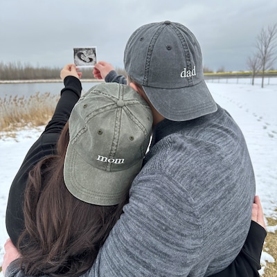 MOM and DAD Baseball Caps Pregnancy Announcement Hats Set of - Etsy