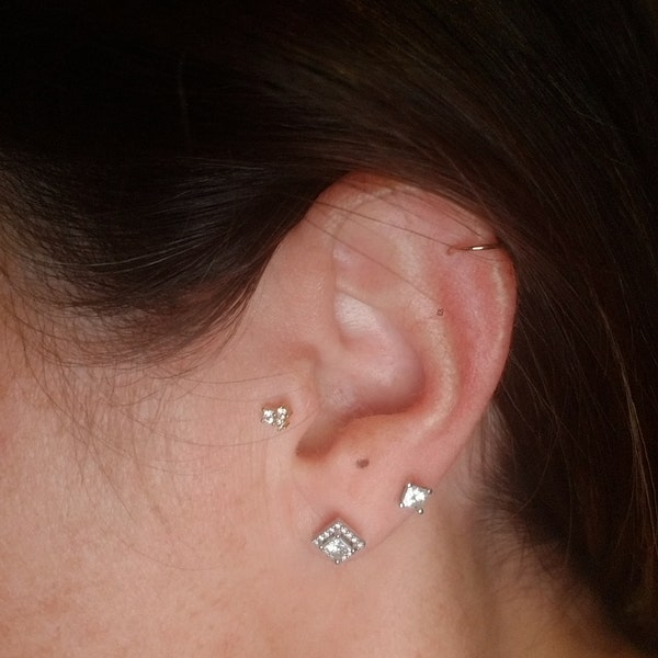 Three Mismatch CZ Stones Piercing (single), Minimalist 92.5 Sterling ...