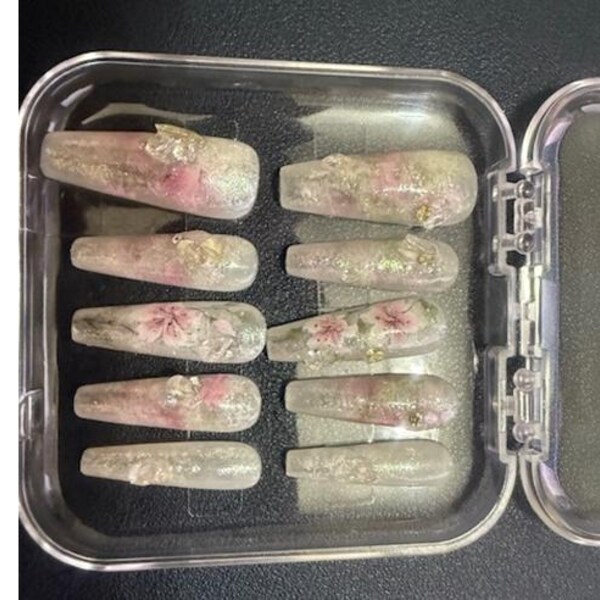 Champagne Armor Press on Nails Gel Nails Fake Nails Hand Made Sparlking ...