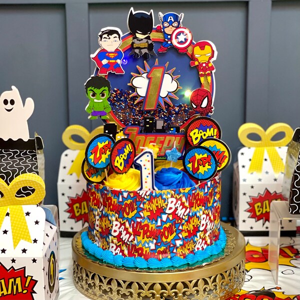 Comic Book Superheroes Edible Cake Wrap or Superhero Birthday Cake ...