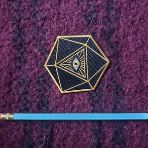 D20 All-seeing Eye Patch Embroidered Iron-on Dice Patch Black and Gold ...