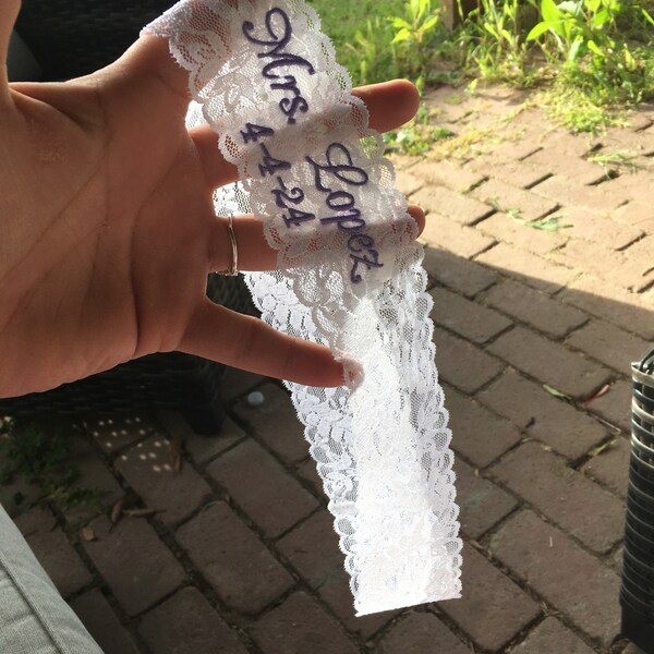 Wedding Garters Set or Single Personalized, Embroidered Bride Keepsake ...