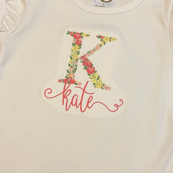 Machine Embroidery LETTER K Uppercase 9,7cm / 3.85" Tall Dainty Floral ...