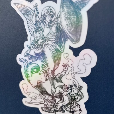 Holographic St. Michael the Archangel Sticker Water Bottle Laptop Decal ...