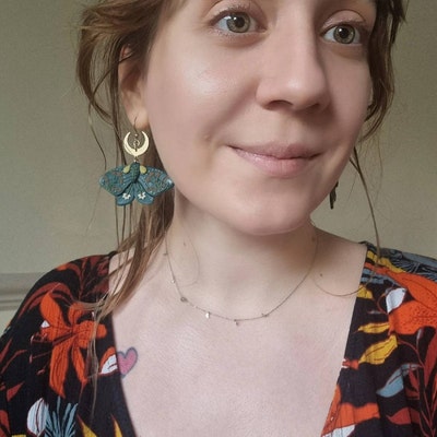 Moth Earrings Floral Butterfly Black Death Moth Halloween Earrings ...