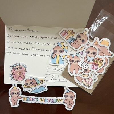 Happy Birthday Sloth Sticker Pack Cute Fun Stickers Gift for Her Pack ...