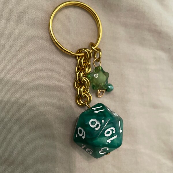 Custom D20 Keychain - Pearlescent White Blue Green and Purple Tabletop ...