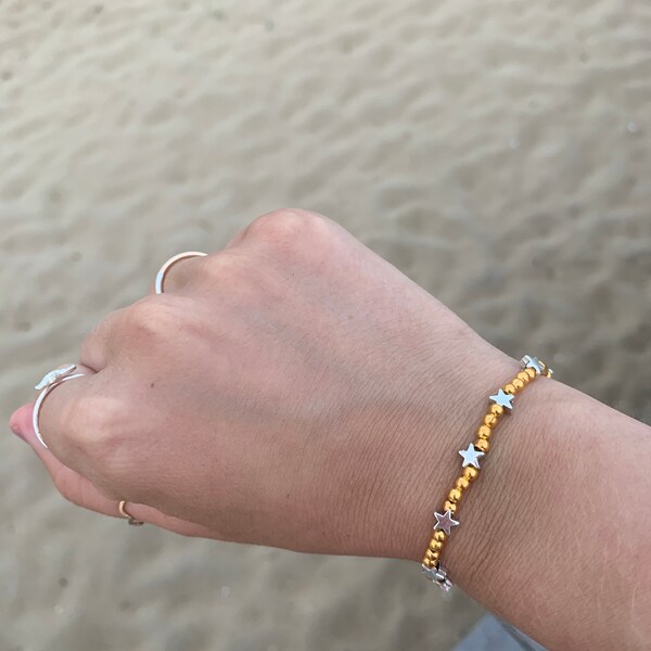 Star and Gold Ball Beaded Bracelet/silver and Gold Beaded Bracelet ...