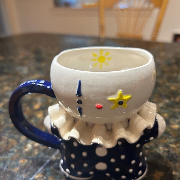 Cute Clown Mug - Handmade Ceramic Coffee Mug, Kawaii Tea Cup, Unique ...