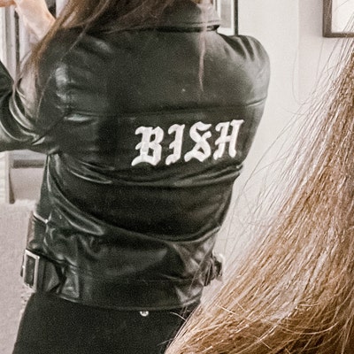 CUSTOM TEXT Black Leather Crop Jacket Personalize Black Moto Faux ...