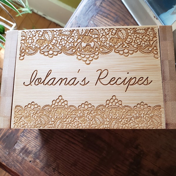 Personalized Recipe Box - Lace Design - Bamboo Recipe Box - Custom ...