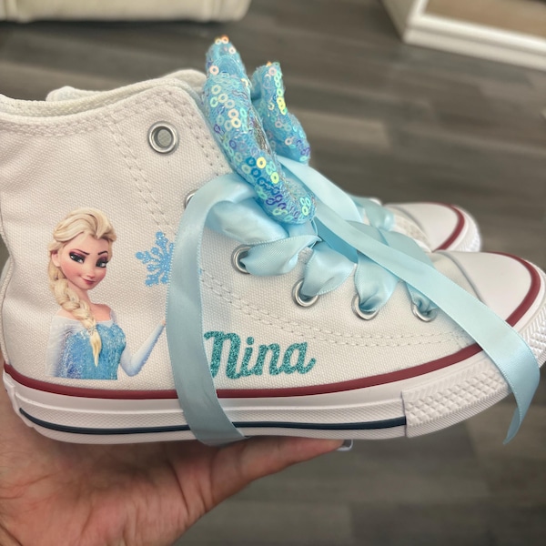 Custom Princess Elsa Converse With Sparkle Bows Personalized Frozen ...
