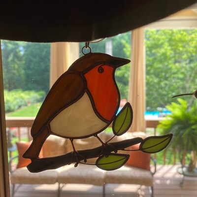 Stained Glass Bird, Robin Suncatcher for Window, Wall Hanging Decor ...