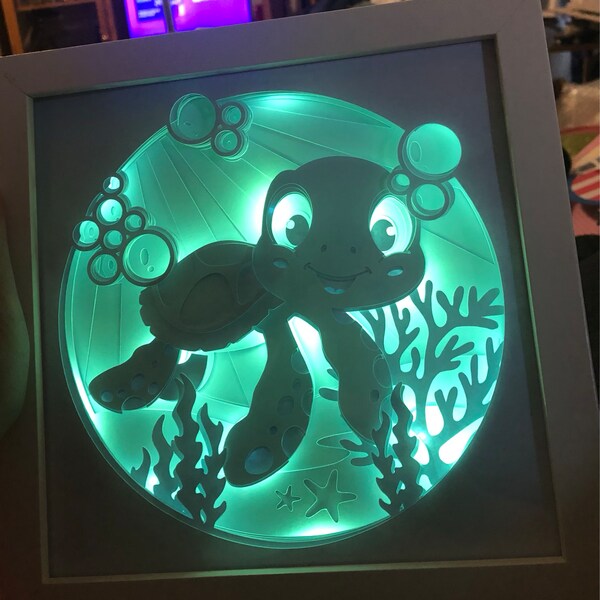 Sea Turtle Shadow Box Svg, Turtle Paper Cut Light Box, Shadow Box ...