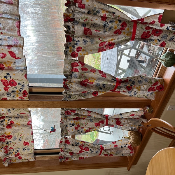 Linen Curtains Cafe Curtains Kitchen Valance Panels Curtains Meadow ...