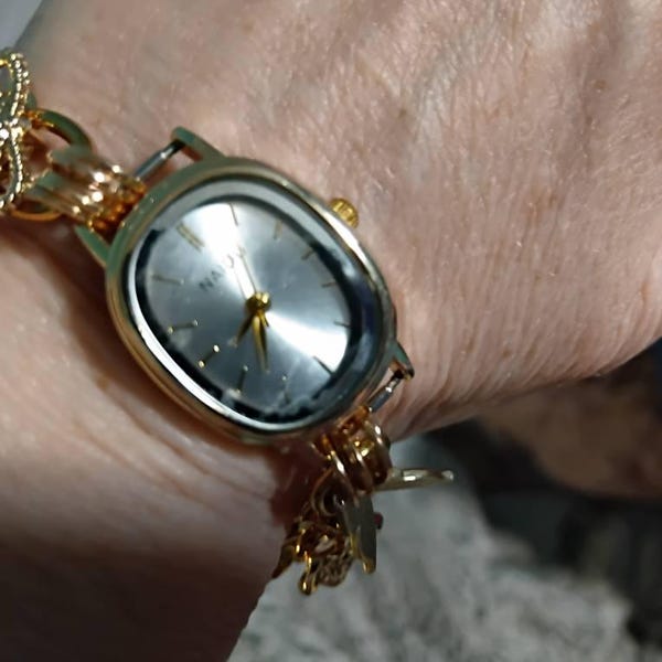 Punk Style Watch Bracelet, Vintage Black Gold Timepiece Jewelry With ...