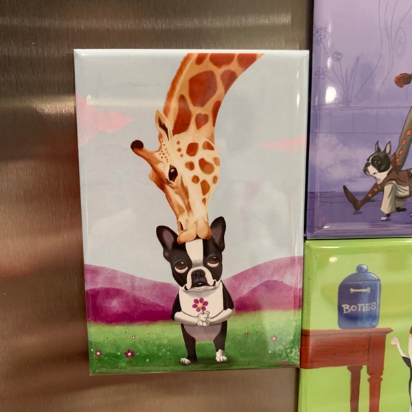 Boston Terrier Gift, Boston Terrier Giraffe Dog Art Magnet, Dog Art ...