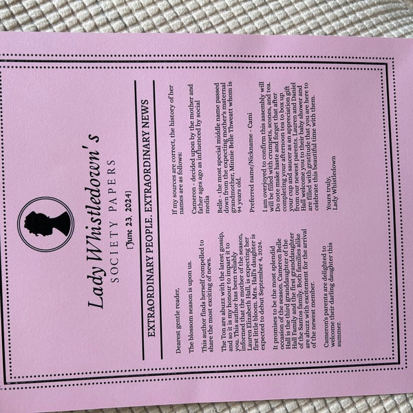 Editabe Bridgerton Newsletter Template, Lady Whistledown Society Paper ...