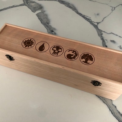 Wooden Trading Card Deck Box With Hinged Lid 2 Removable Dividers Fits ...